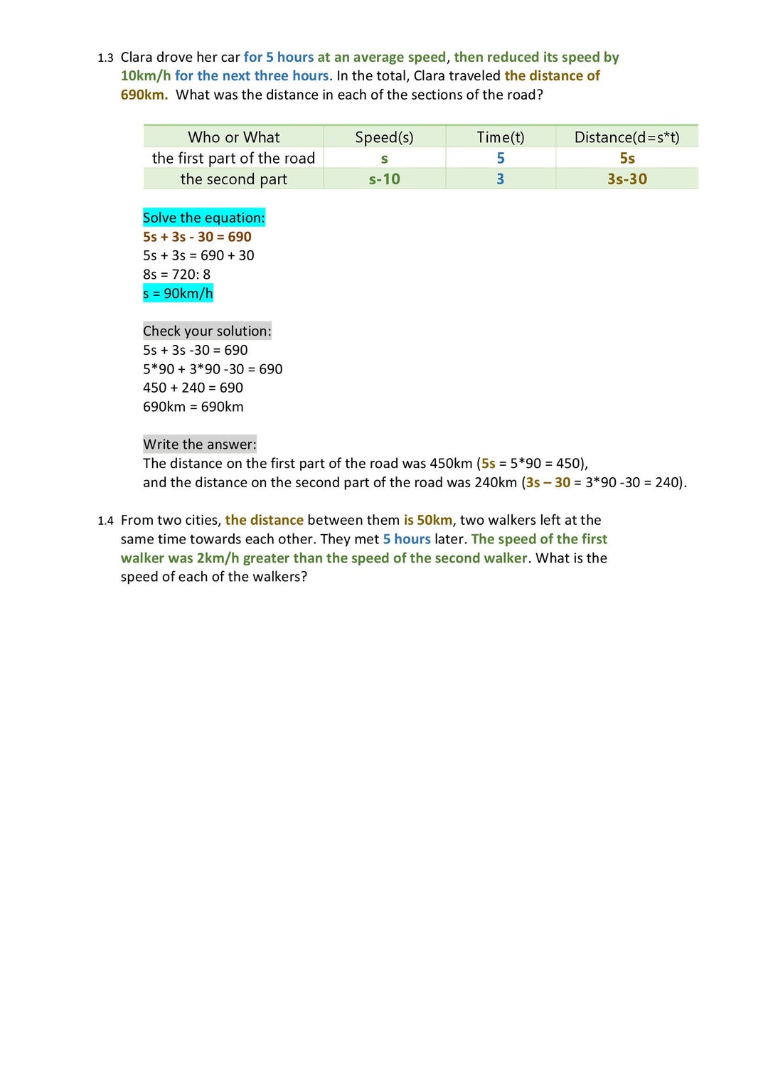 Distance Speed Time Word Problems Answer Keys Explain Task Example ...