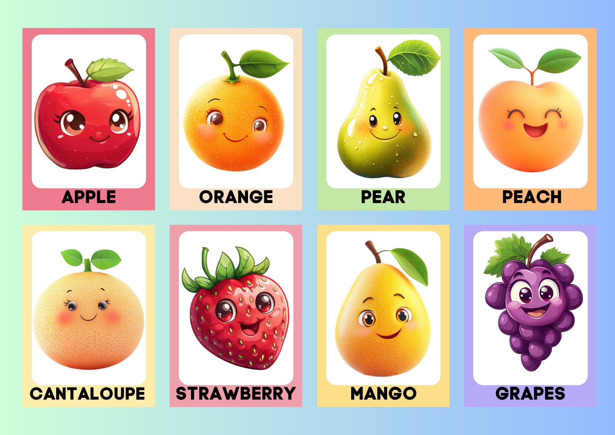 Fruit Flashcards, Printable Flashcards, English and Spanish Flashcards ...