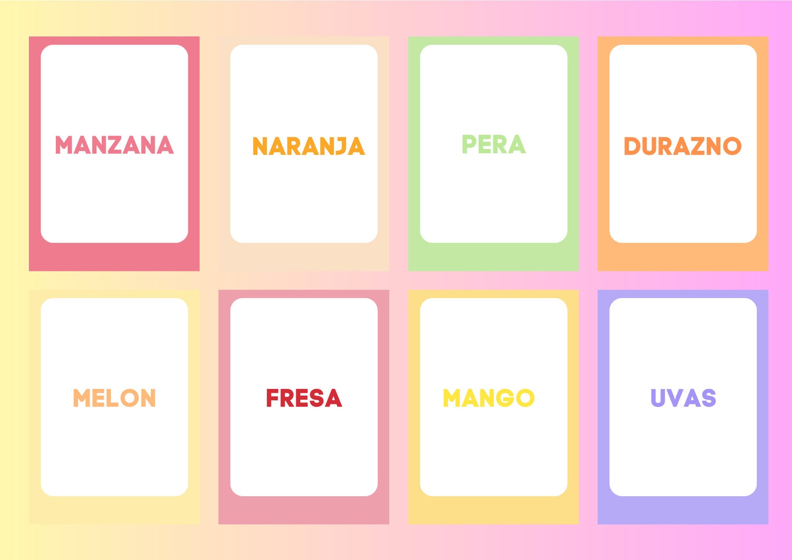 Fruit Flashcards, Printable Flashcards, English and Spanish Flashcards ...