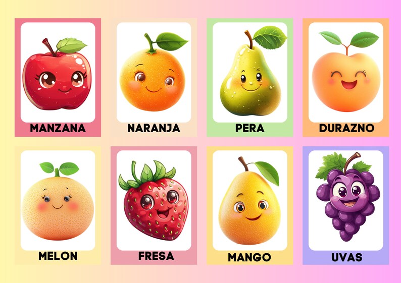 Fruit Flashcards, Printable Flashcards, English and Spanish Flashcards ...