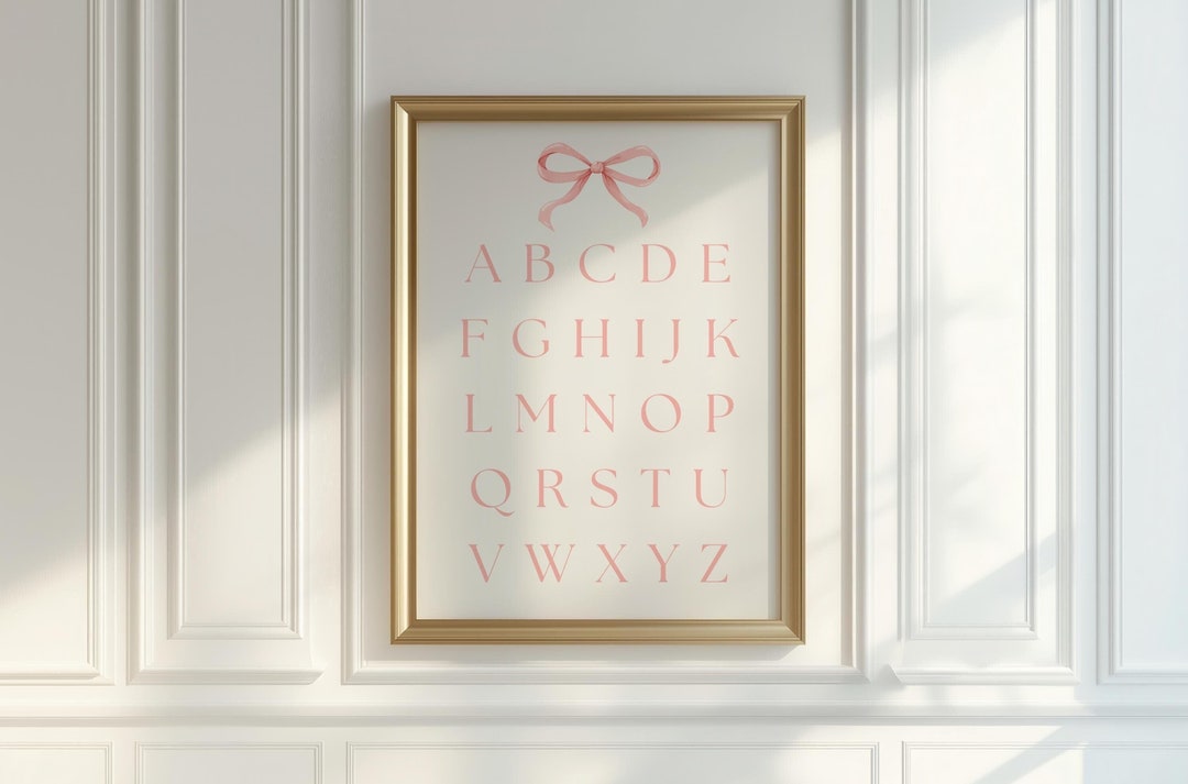 Pink Bow Coquette Classic Alphabet Pink Art Print Vintage French Style ...