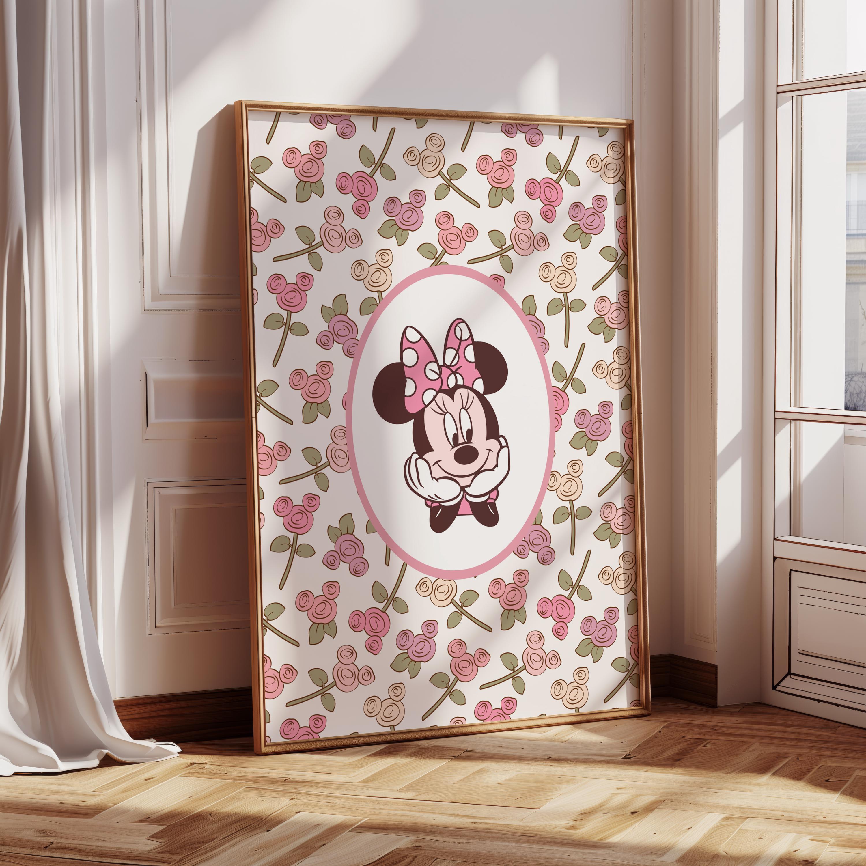 Magical Mouse Floral Coquette Style Print Pink Mauve Dark Brown Yellow ...