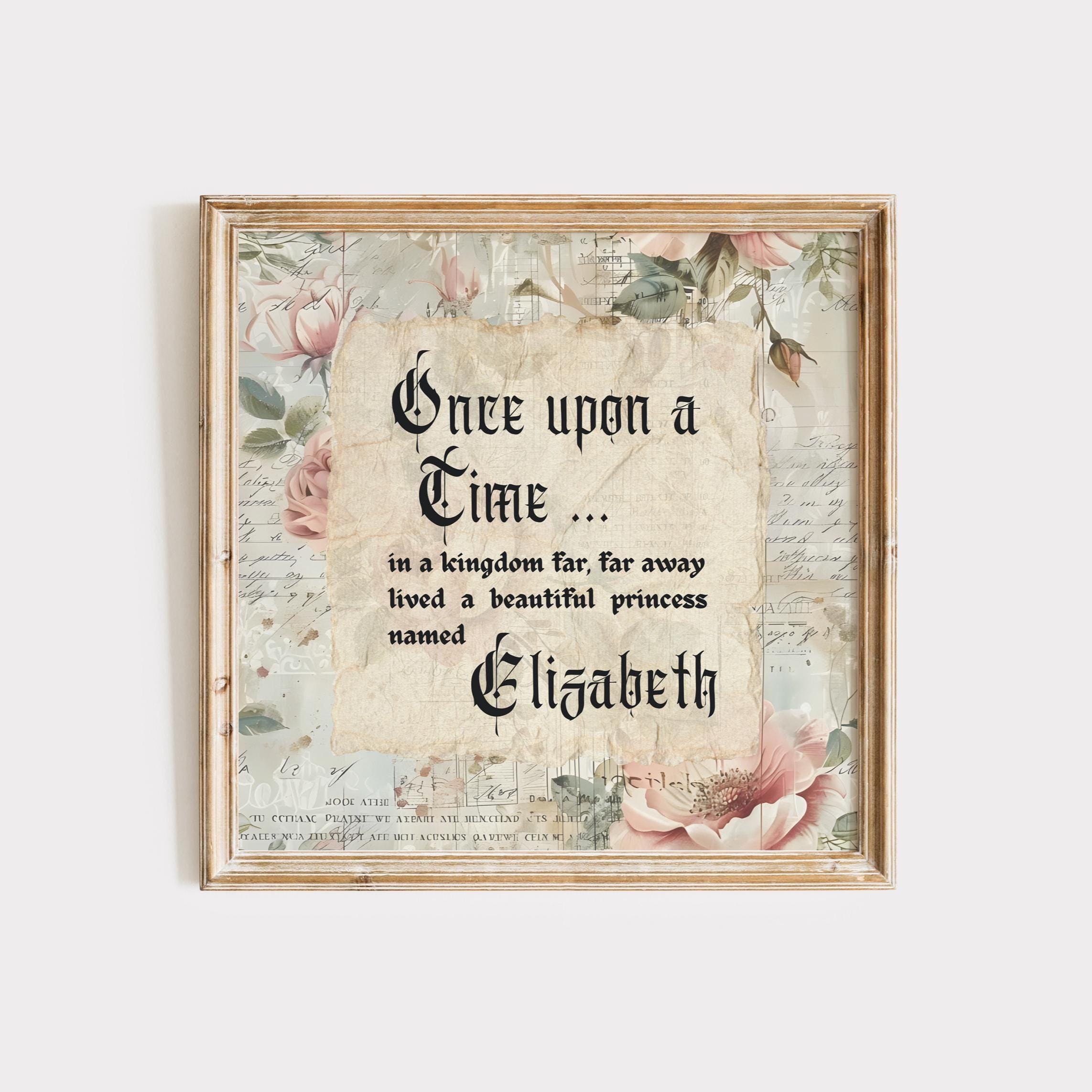 Custom Name Once Upon A Time Fairytale Princess Print Vintage Roses ...