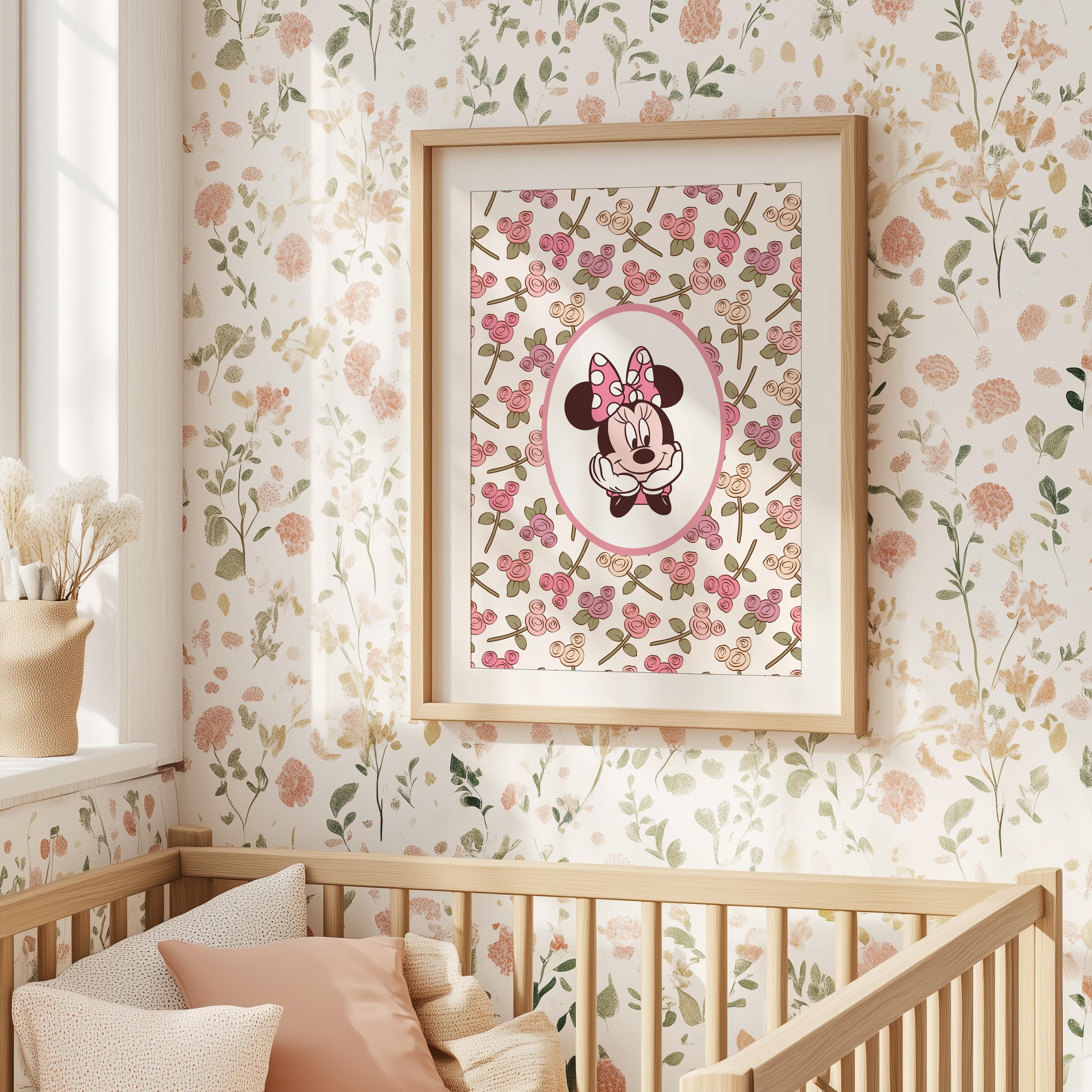 Magical Mouse Floral Coquette Style Print Pink Mauve Dark Brown Yellow ...