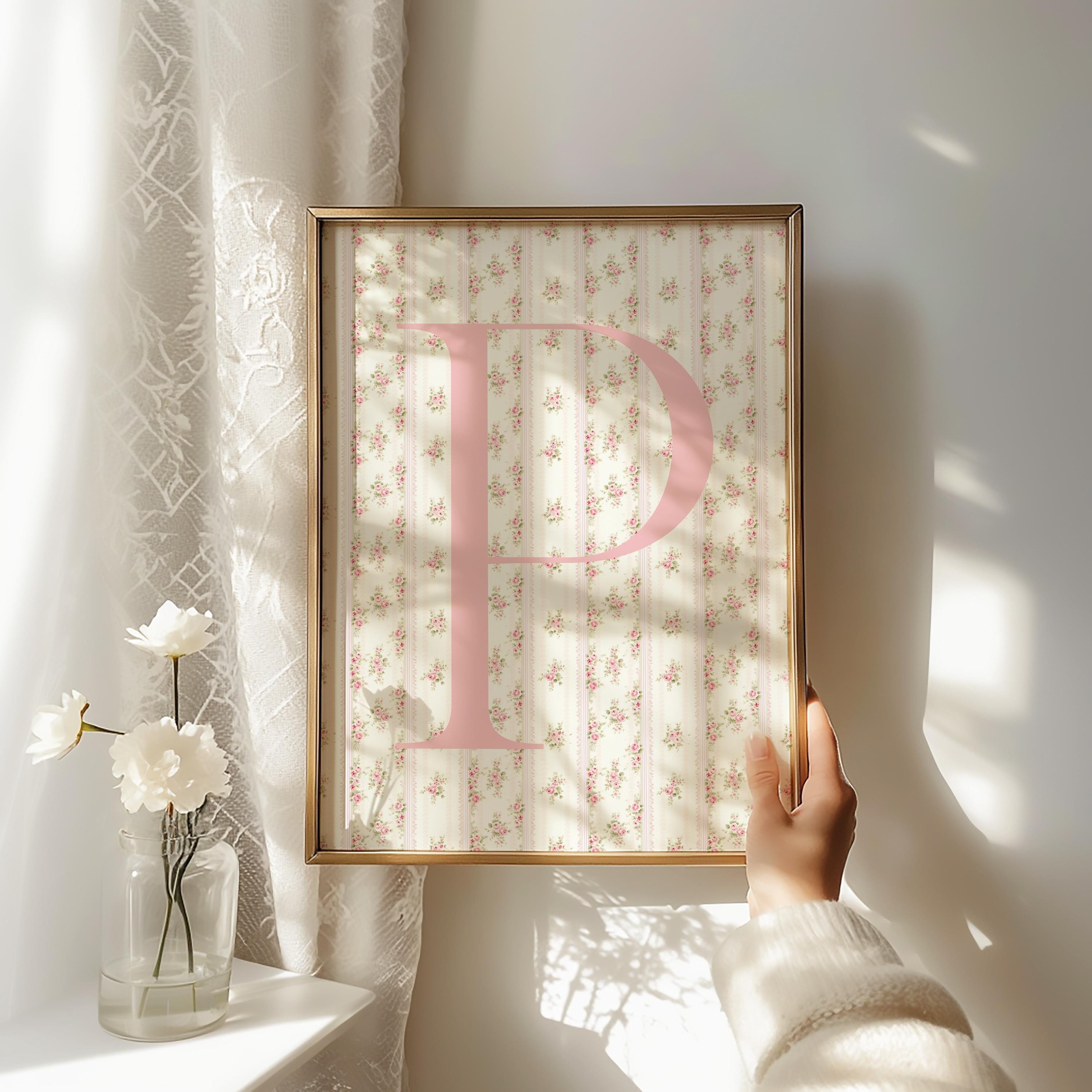 Custom Initial Pink Roses Stripes Cottagecore Print Baby in Bloom Room ...