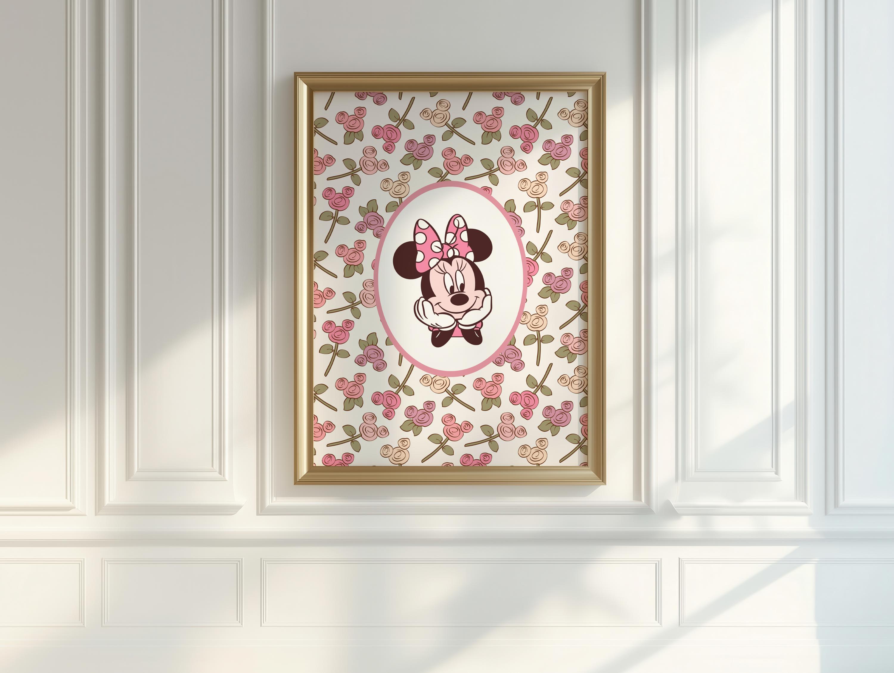 Magical Mouse Floral Coquette Style Print Pink Mauve Dark Brown Yellow ...