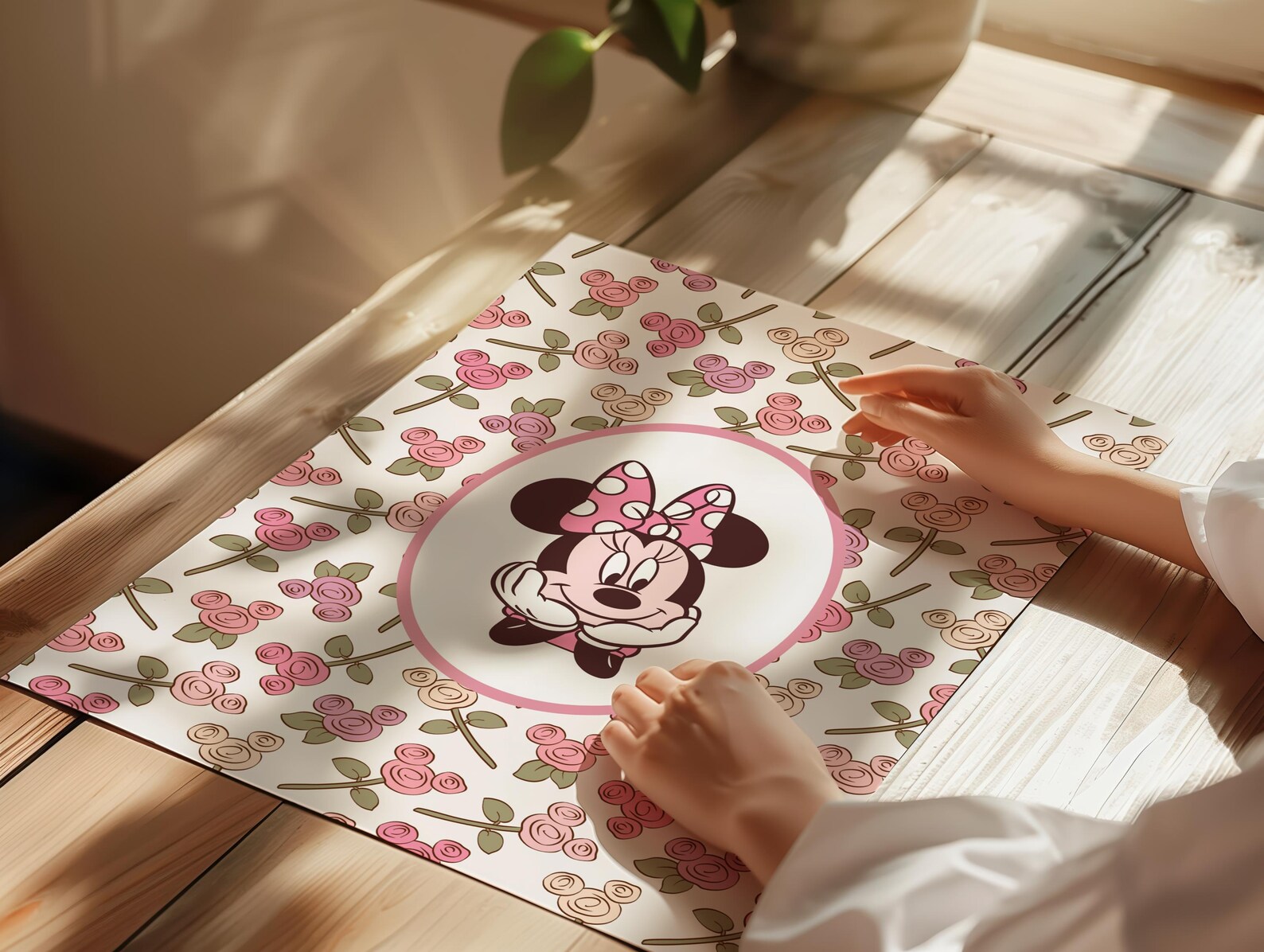 Magical Mouse Floral Coquette Style Print Pink Mauve Dark Brown Yellow ...