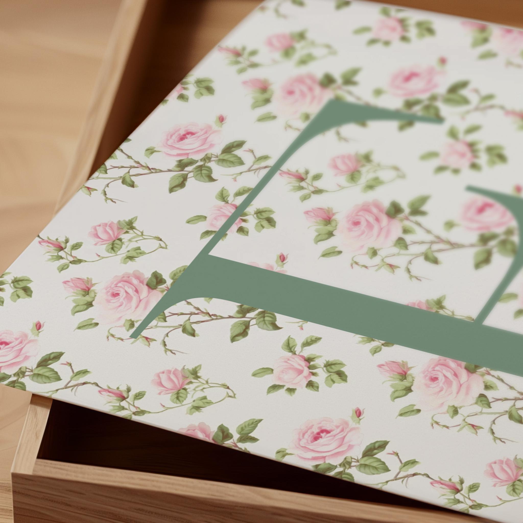Custom Pink Roses Sage Green Initial Print Baby in Bloom Chinoiserie ...