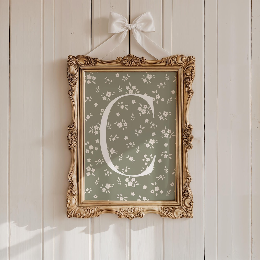 Custom Initial Boho Floral Daisies Sage Green Room Decor Personalized ...