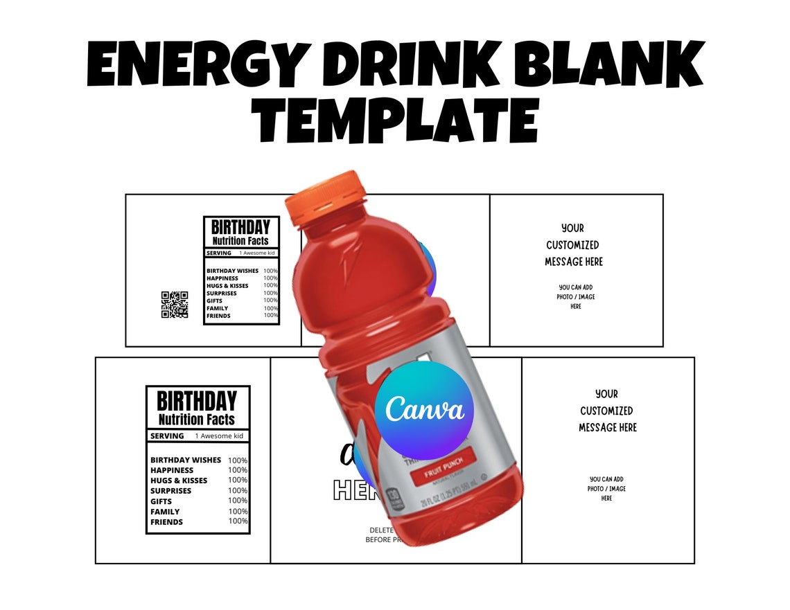 Energy Drink Blank Template, Energy Drink Custom Label Design, Energy ...
