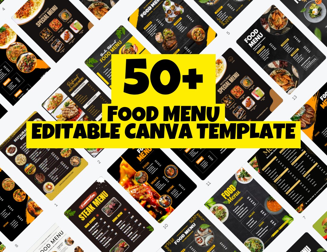 Food Menu Canva Editable Template Bundle, Food Menu Template ...