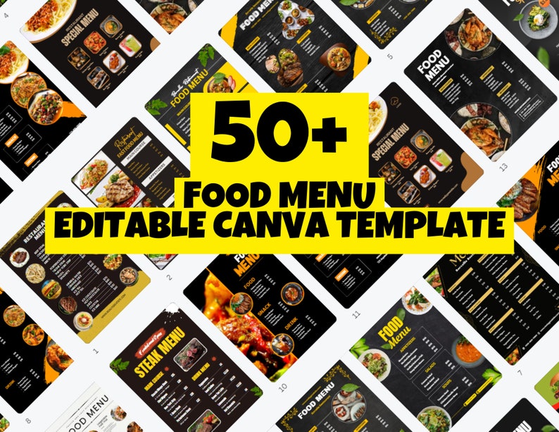 Food Menu Canva Editable Template Bundle, Food Menu Template ...