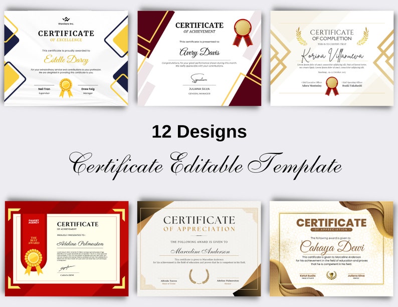 Certificate of Achievement Editable Template, Award Certificate, School ...