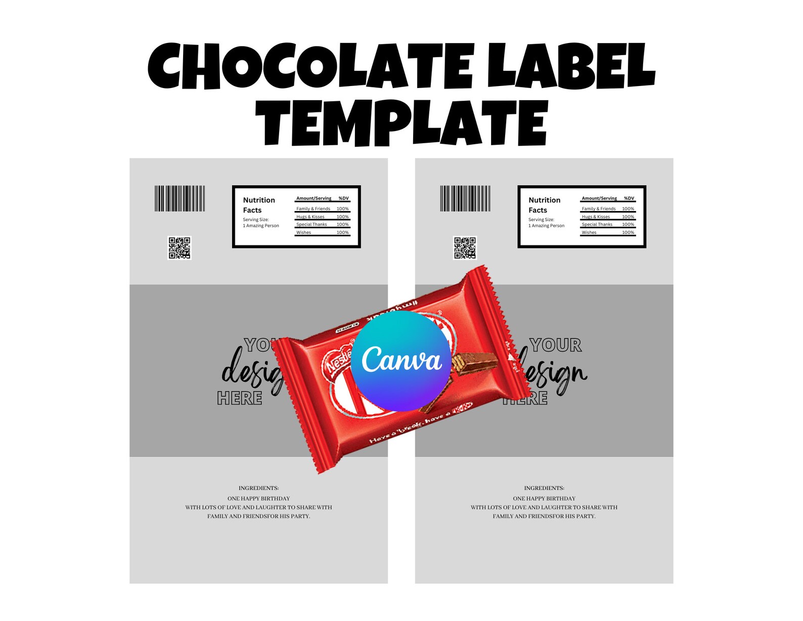 Chocolate Wafer Editable Template, Chocolate Bar Template, Chocolate ...