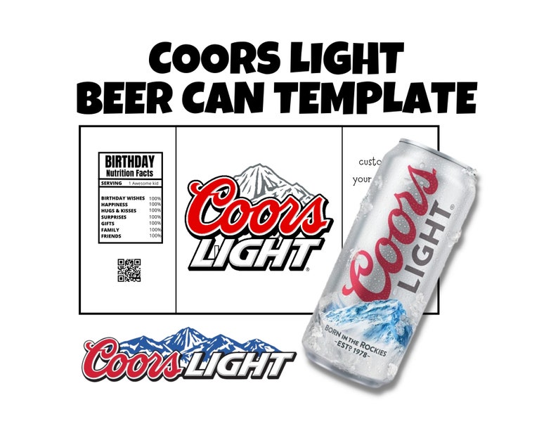 Coors Light Editable Label Template, Beer Can Label Template, Beer Can ...