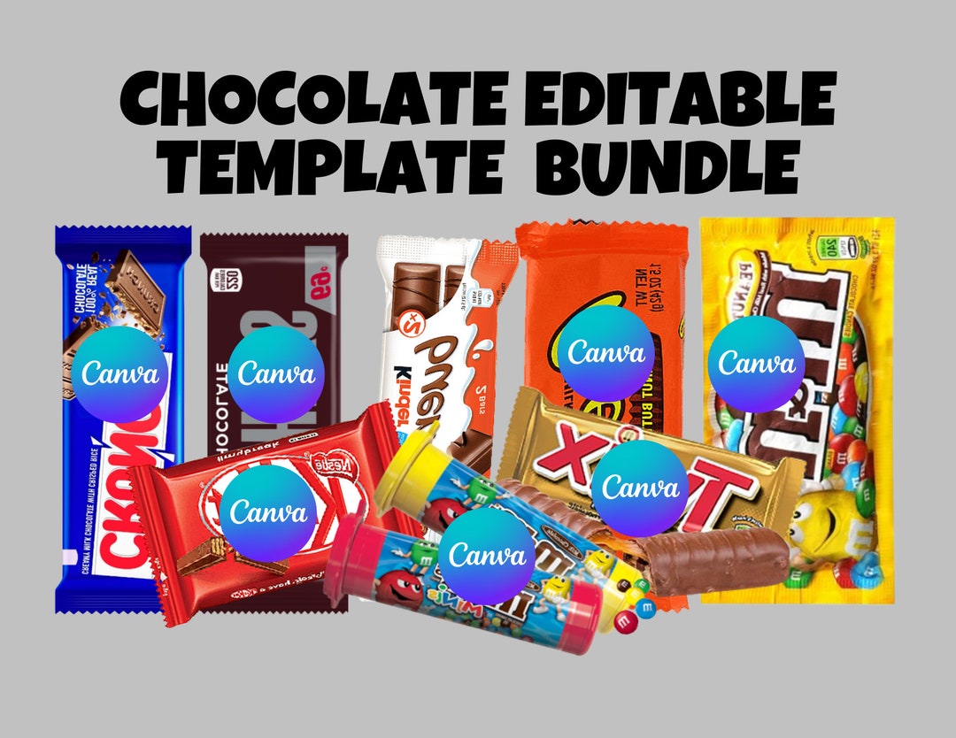 Chocolate Editable Template Bundle, Custom Chocolate Wrapper Label for ...