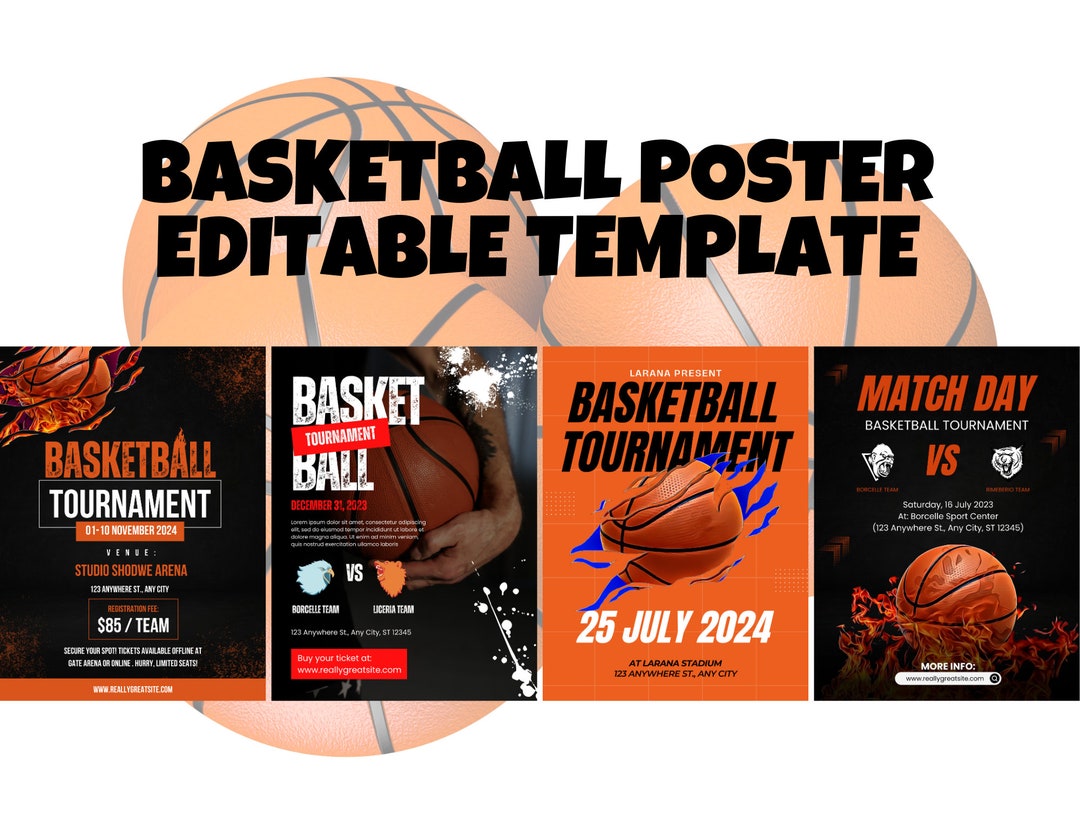 Basketball Poster Editable Canva Template, Basketball Match Poster ...