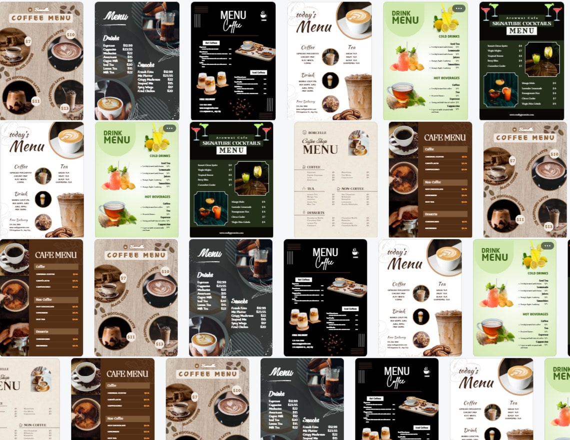 Food Menu Canva Editable Template Bundle, Food Menu Template ...