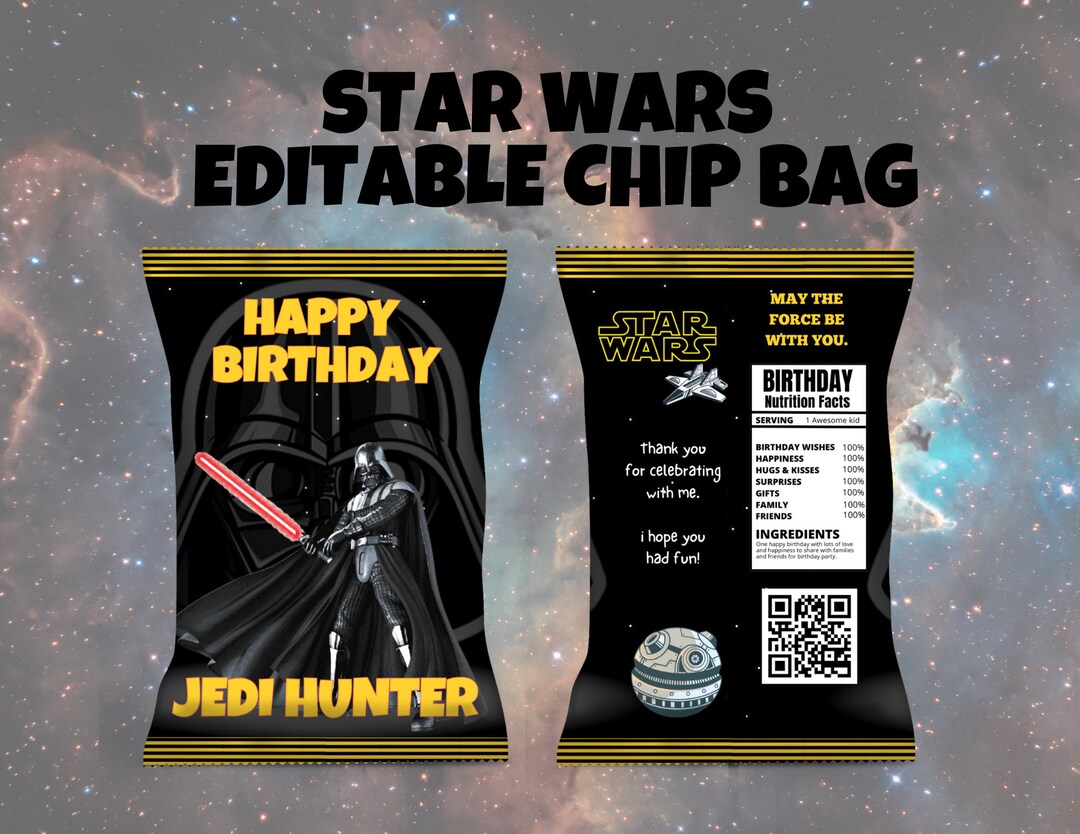 Starwarss Editable Birthday Chip Bag Template, Custom Birthday Chip Bag ...