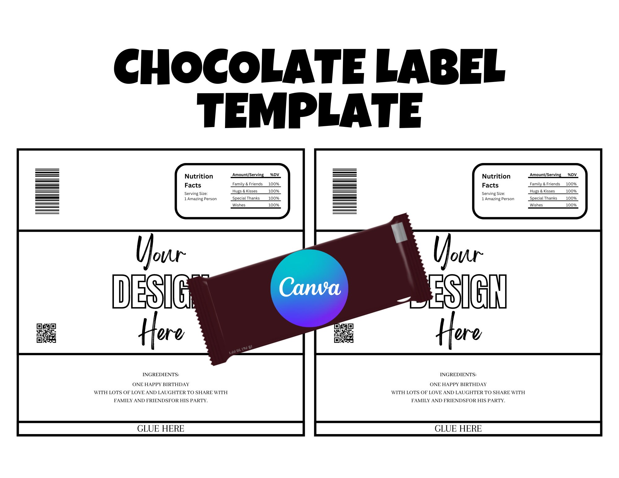 Chocolate Bar Wrapper Template, Blank Editable Canva Template, Chip Bag ...