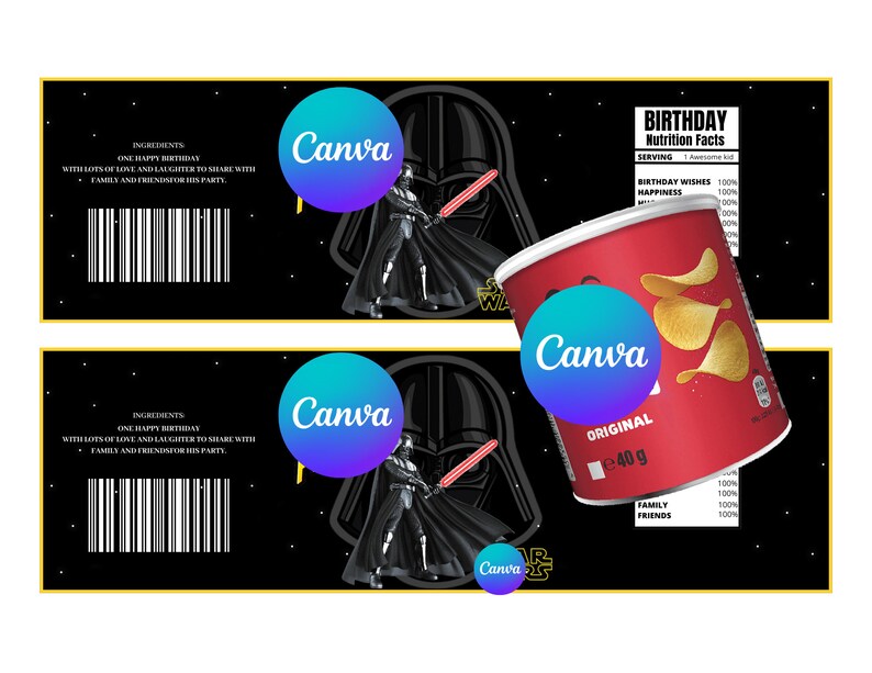 Starwarss Editable Birthday Chip Bag Bundle Template, Custom Birthday ...