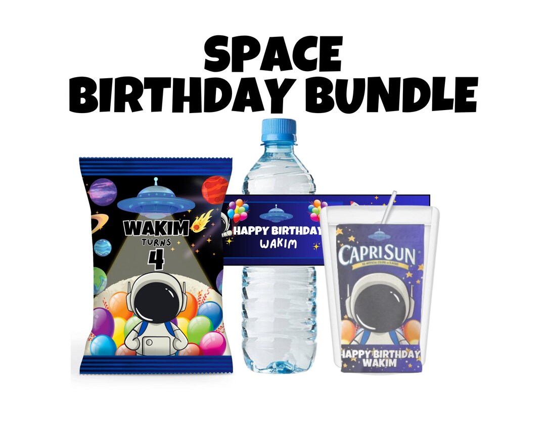 Space Birthday Theme Party, Editable Space Man Astronaut Template Label ...