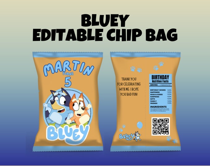 Chip Bag Template - Editable - Bluey Theme - DIY - Etsy Canada