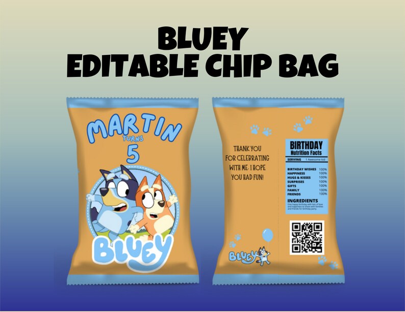 Bluey Custom Birthday Chip Bag, Bluey Chip Bag Template, Bluey Chip Bag ...