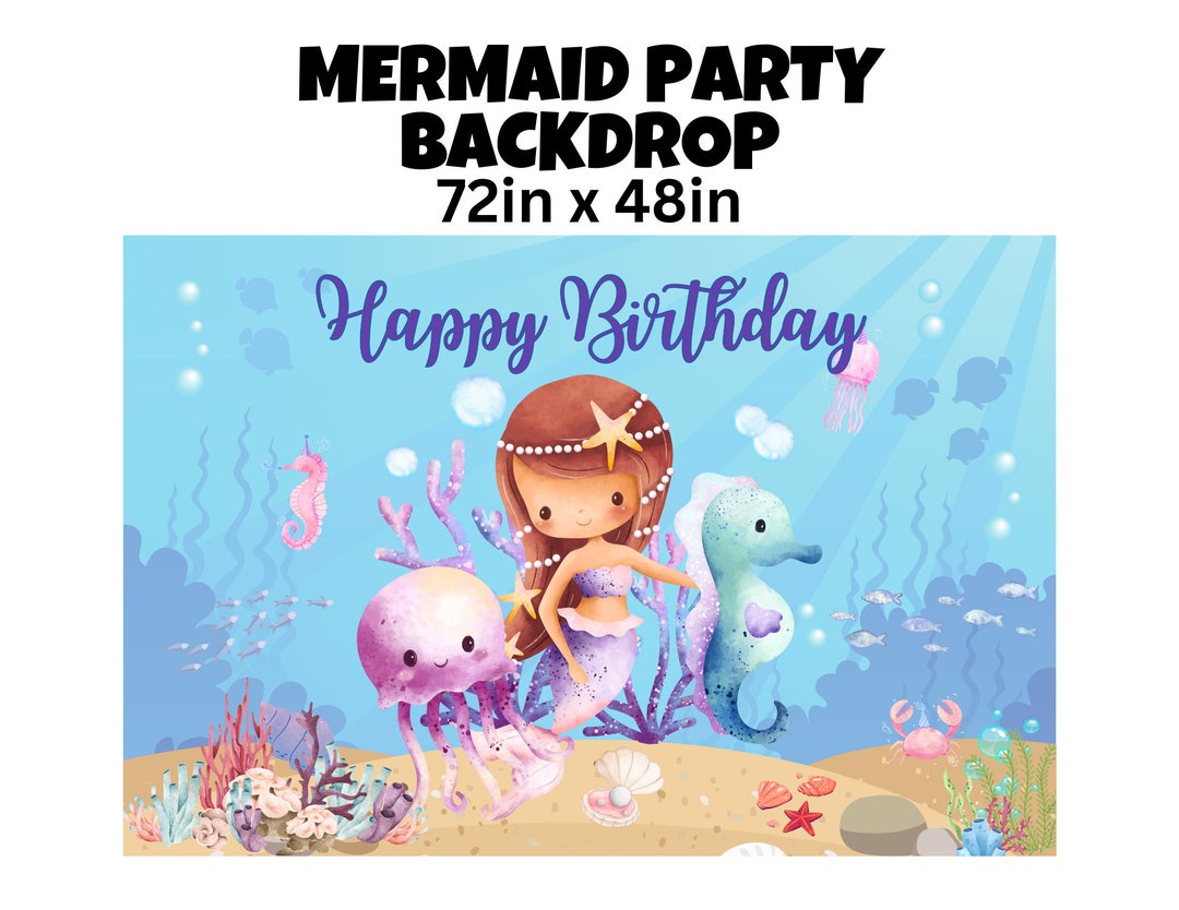 Mermaid Theme Birthday Party Backdrop Banner, Little Mermaid, Under the ...