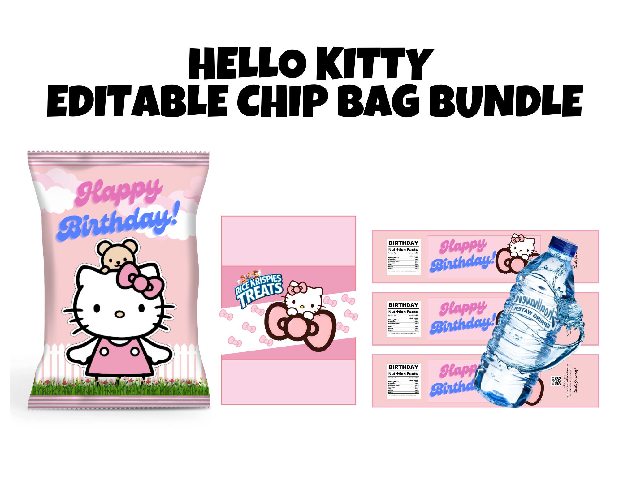 Pink Kitty Chip Bag Template, Pink Kitty Custom Birthday Chip Bag ...
