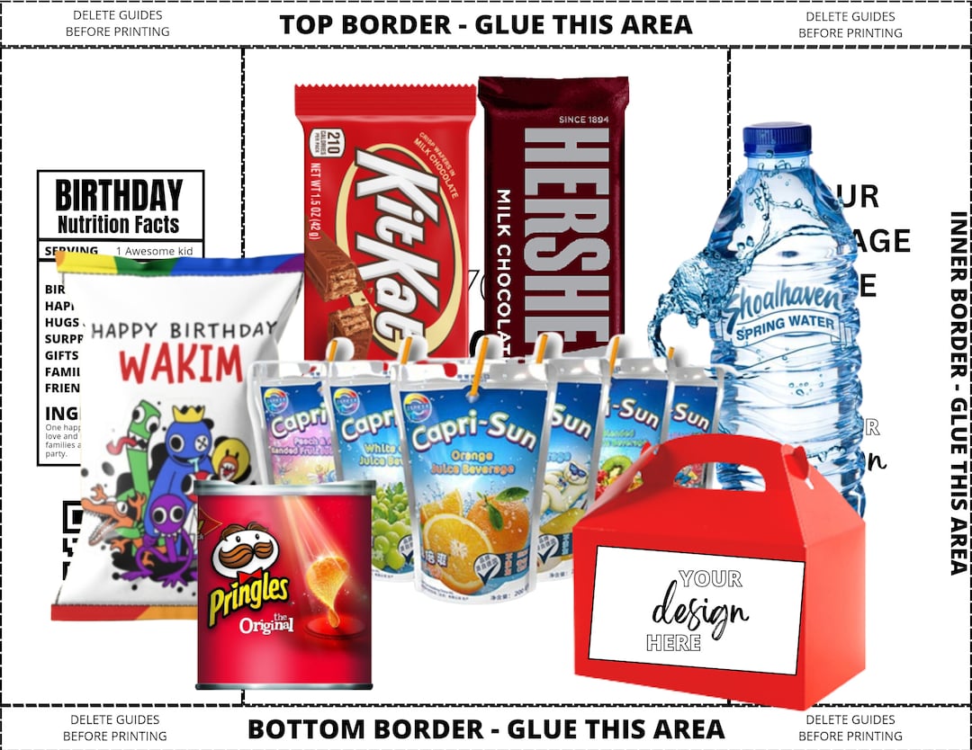 Party Label Bundle Combo, Chip Bags, Water Bottle Label, Chocolate Bar ...
