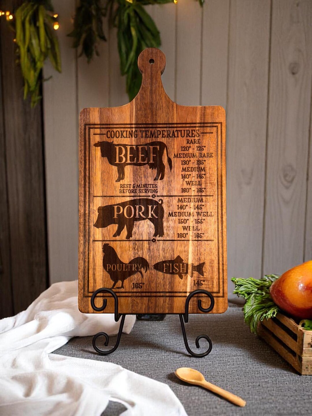 Acacia Wood Cooking Temperatures Cutting Board – Engraved Acacia Meat ...