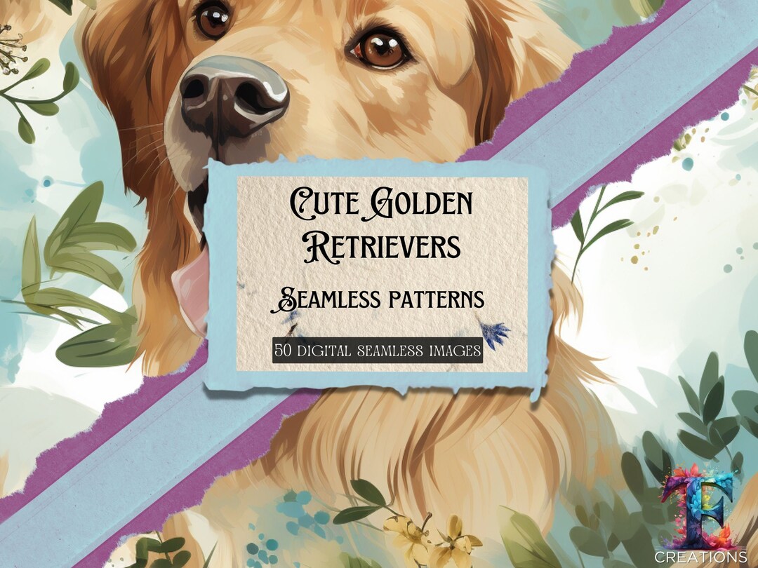 50 Cute Golden Retriever Papers, Digital Patterns, Commercial Use, Cute ...