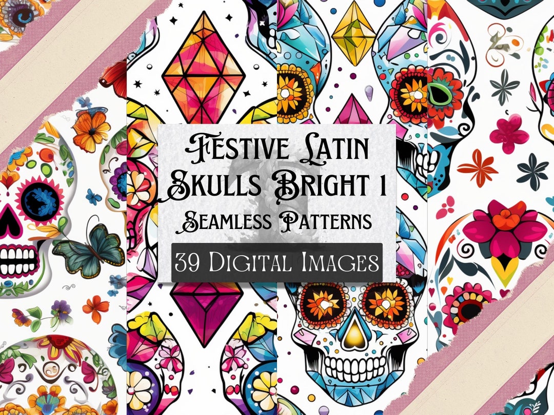 39 Sugar Skulls White Background 1, Seamless Skulls, Skull Papers ...