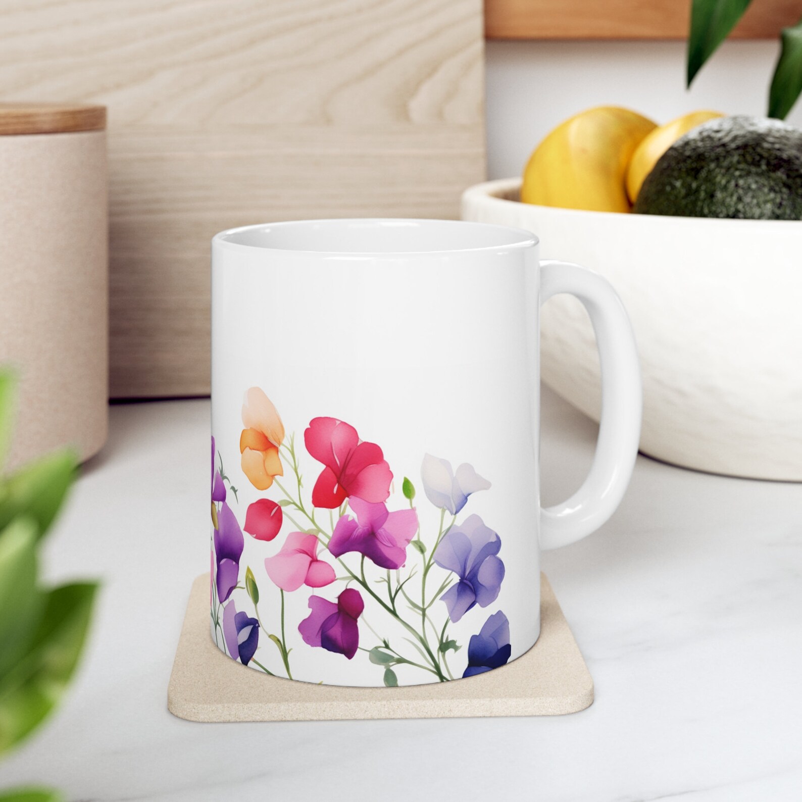Sweet Pea Mug, Lovely Gift, Colorful Sweet Pea Mug, Watercolor Sweet ...