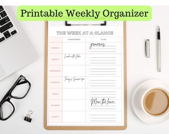 Weekly Planner Page Printable, Weekly, Organizer, Week at a Glance, to ...