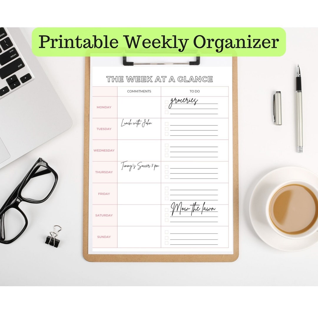 Printable Weekly Organizer to Do List | Day to Day Checklist | Week at ...