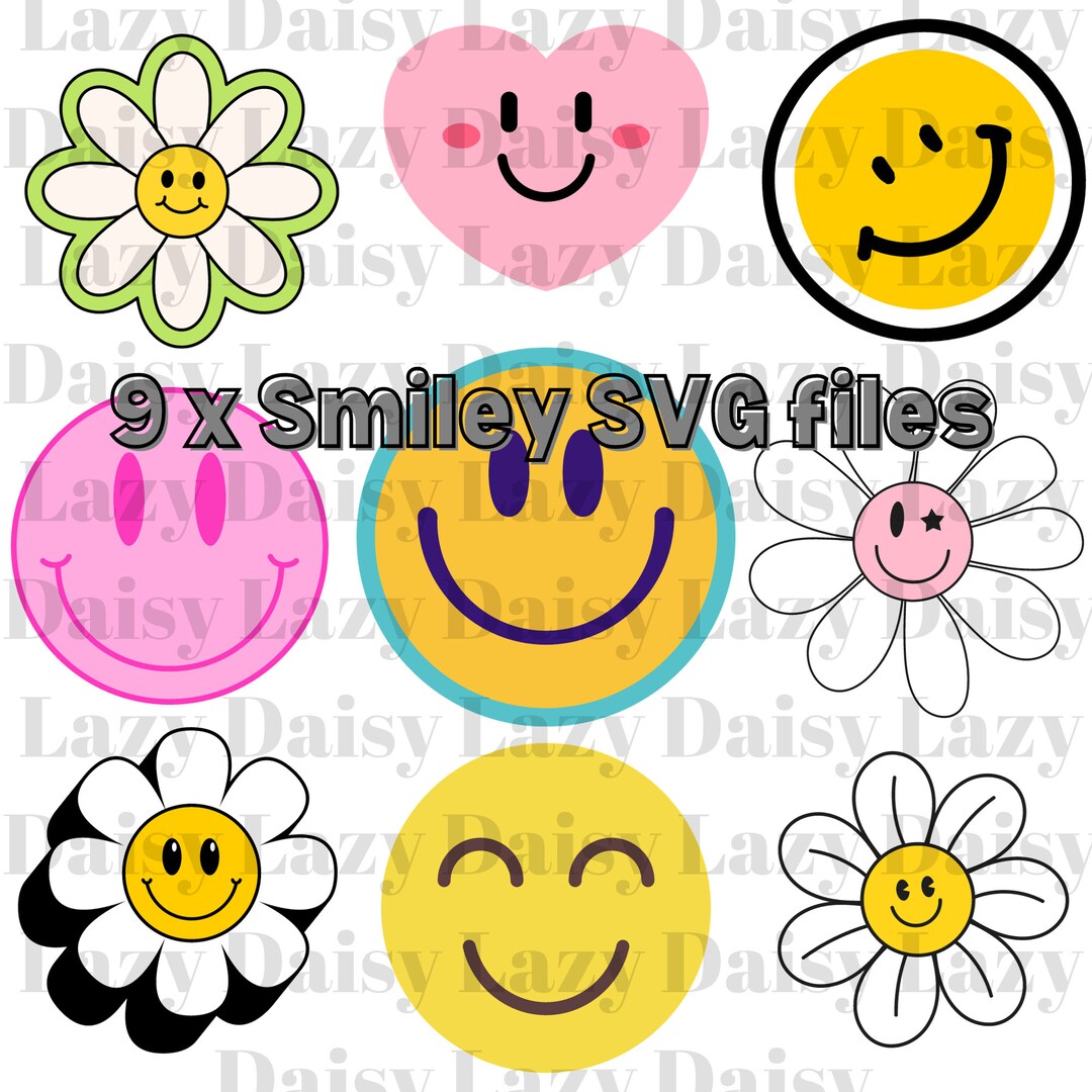 Smiley Face and Daisy SVG Cricut Design Space SVG Cut File - Etsy
