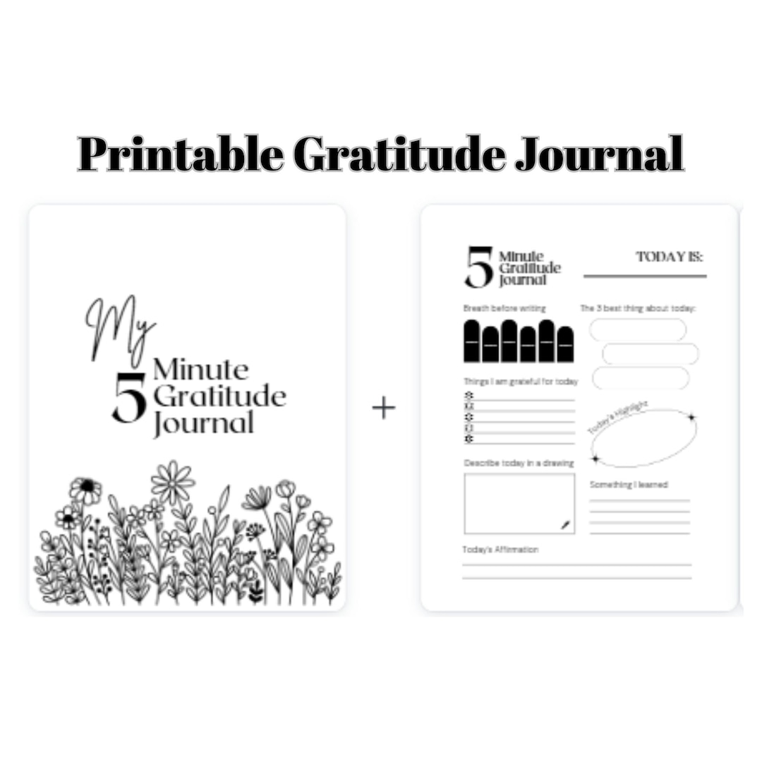Printable 5 Minute Gratitude Journal End of Day Reflection Relaxation ...