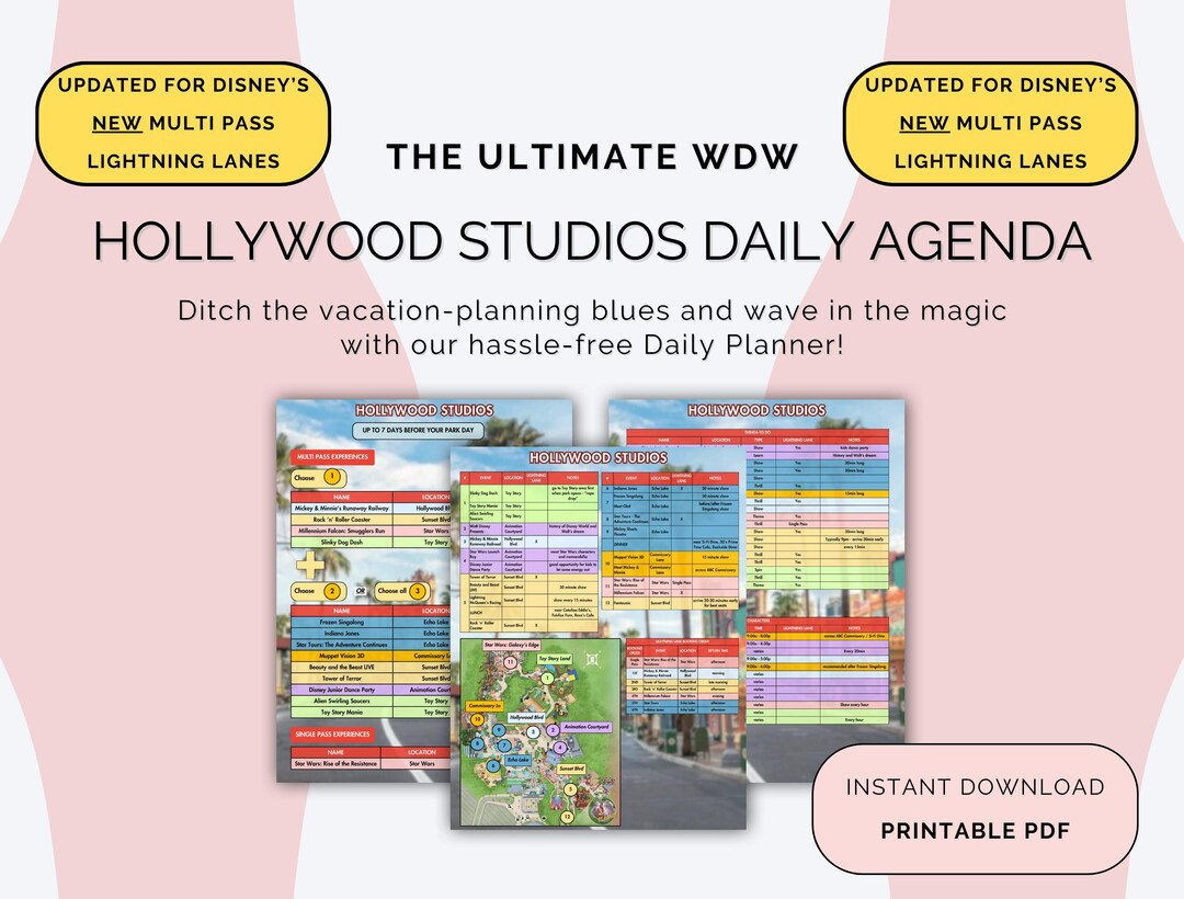 Hollywood Studios Daily Agenda – Disney Planner, Multi Pass (PDF ...