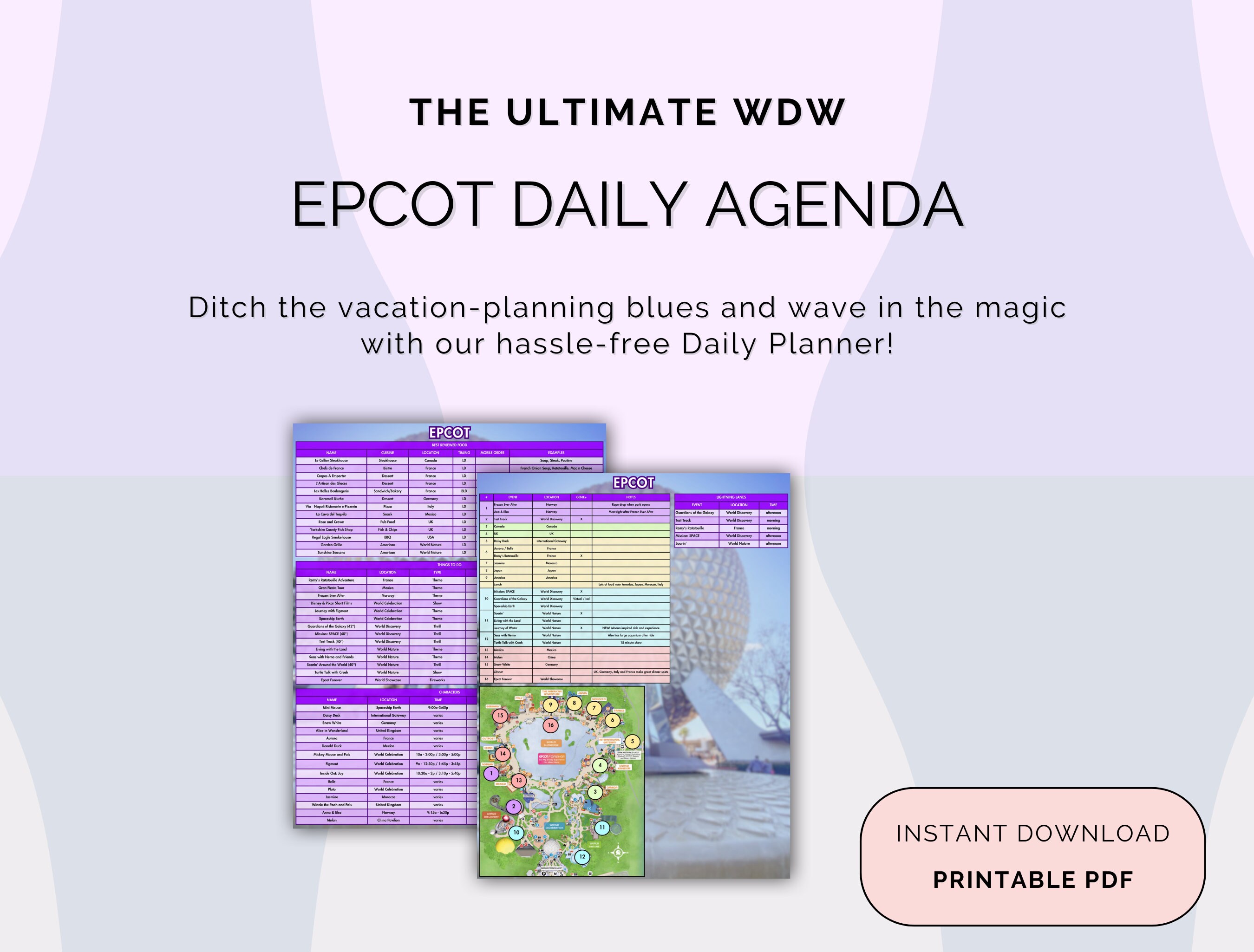 WDW Daily Agenda EPCOT itinerary, Planner, Attractions List, Dining ...
