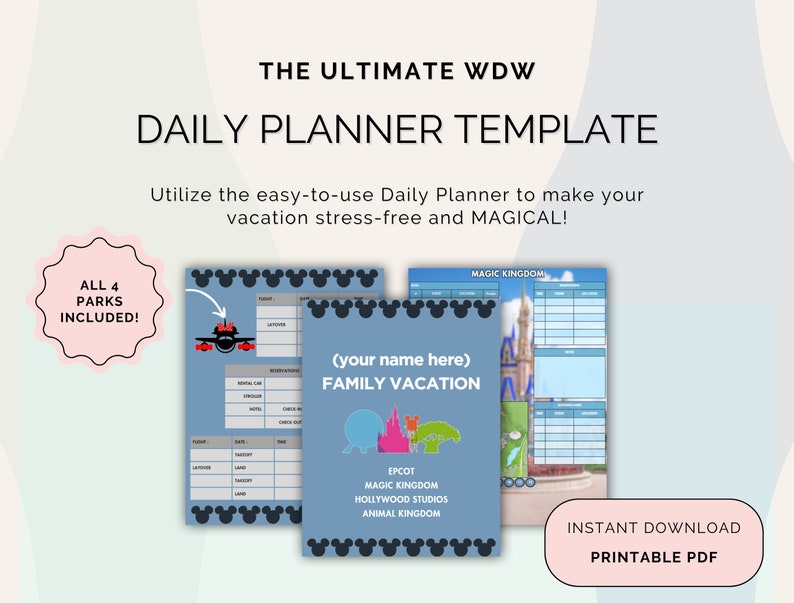 WDW Daily Planner, Itinerary Template, WDW Scheduler - Etsy