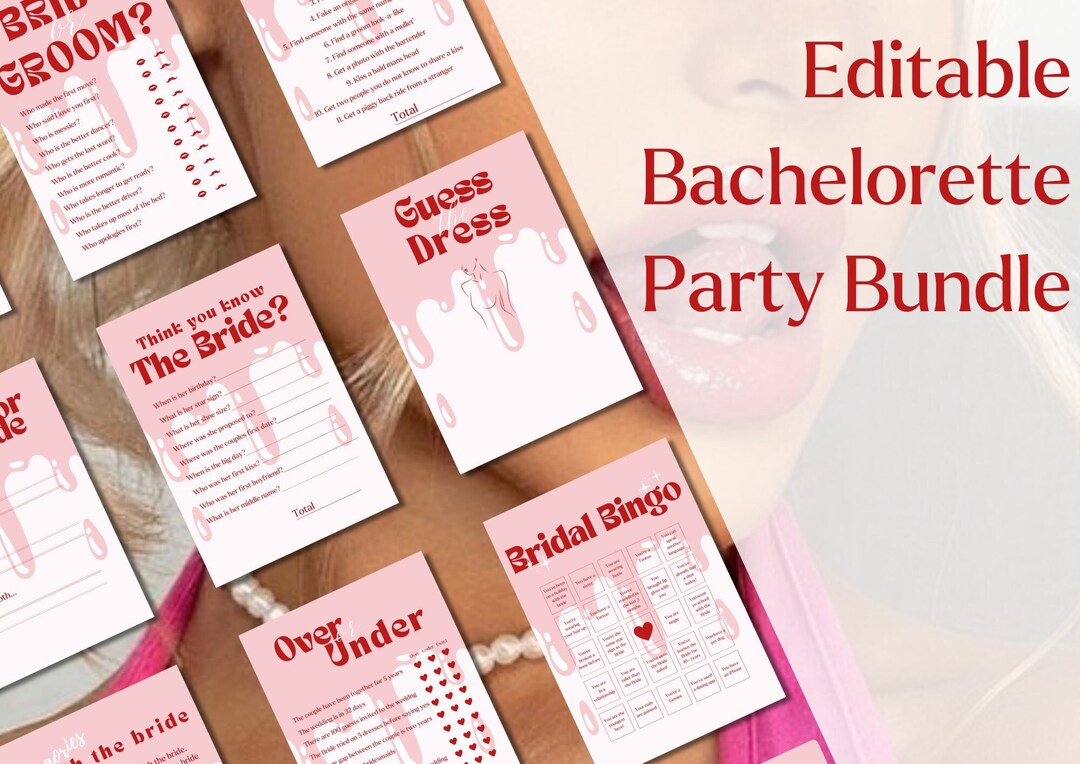 Drippy Drunk in Love Red & Pink Bachelorette Hens Party Bundle ...