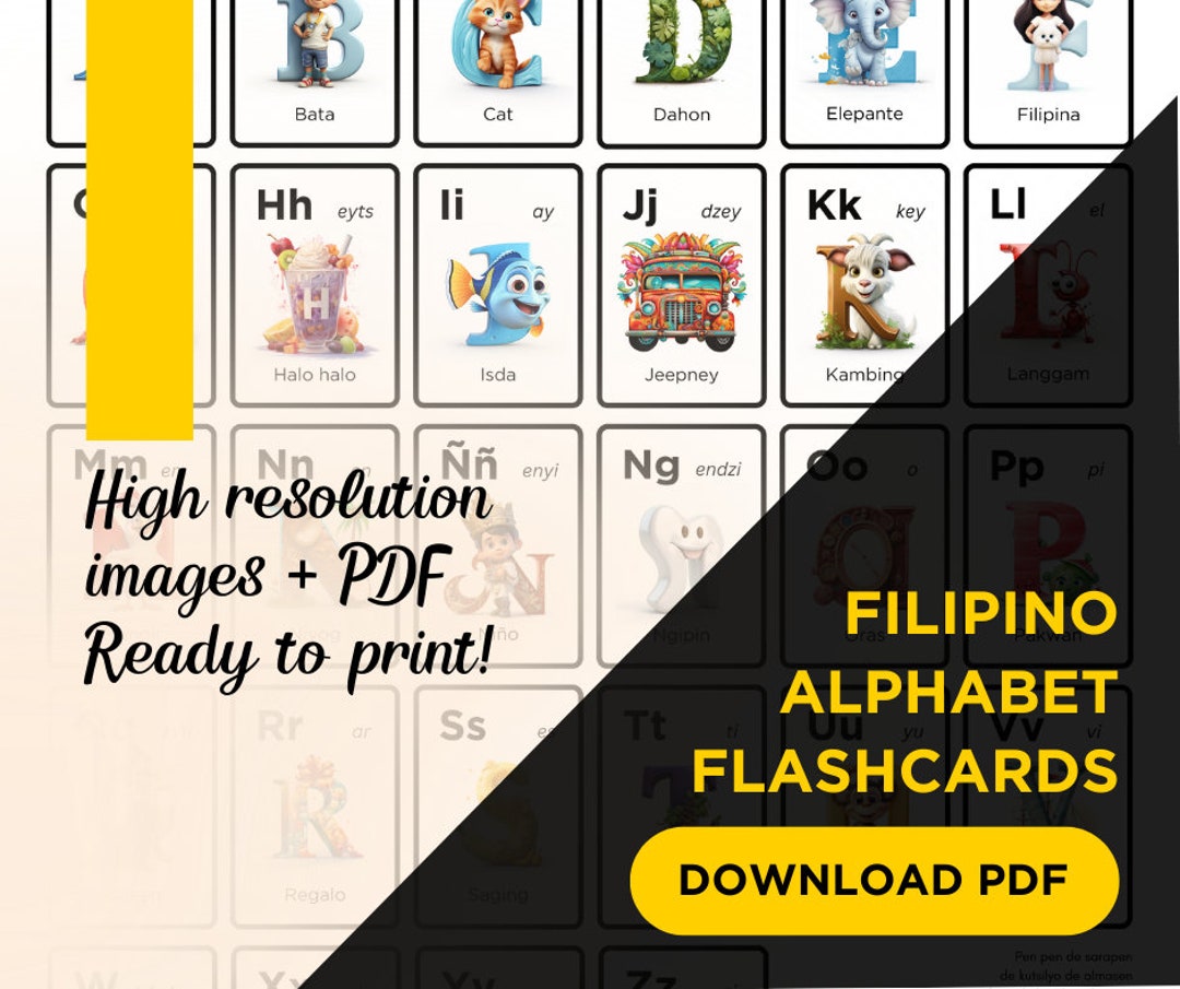FILIPINO ALPHABET Flash Cards • Montessori Flash Cards • Pre-school ...