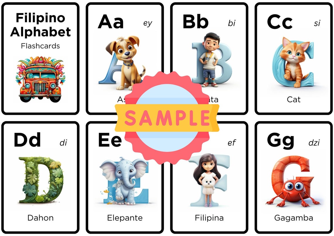 FILIPINO ALPHABET Flash Cards • Montessori Flash Cards • Pre-school ...