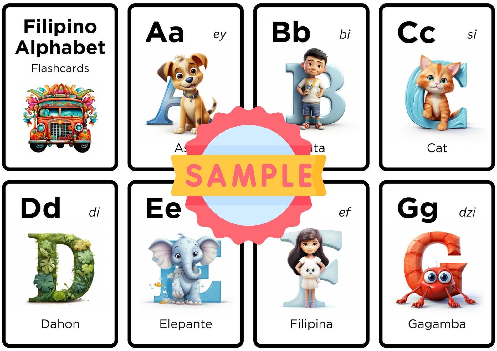 FILIPINO ALPHABET Flash Cards • Montessori Flash Cards • Pre-school ...