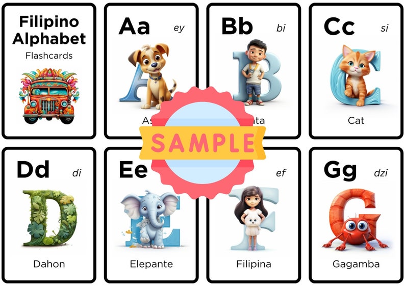 FILIPINO ALPHABET Flash Cards • Montessori Flash Cards • Pre-school ...
