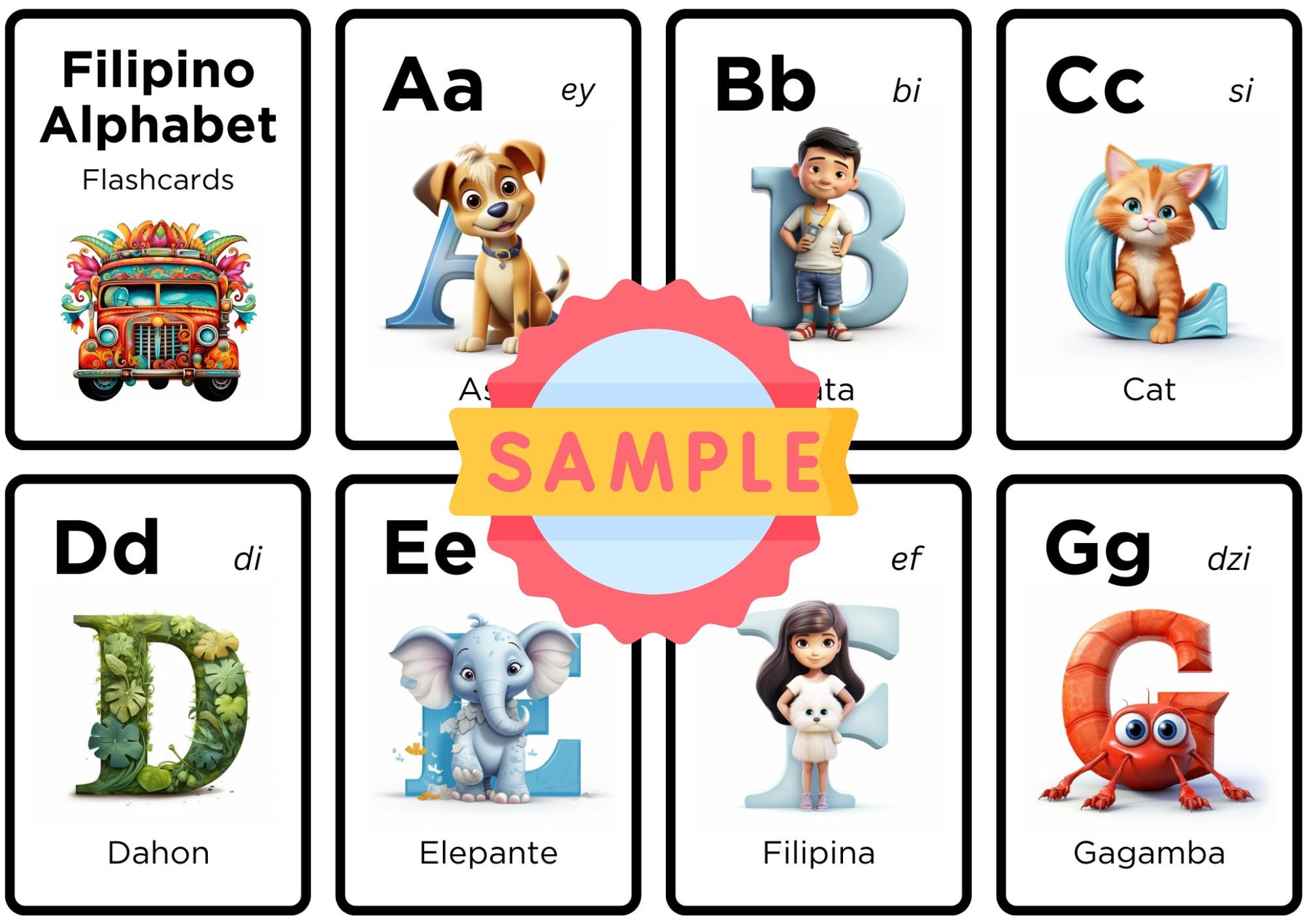 FILIPINO ALPHABET Flash Cards • Montessori Flash Cards • Pre-school ...