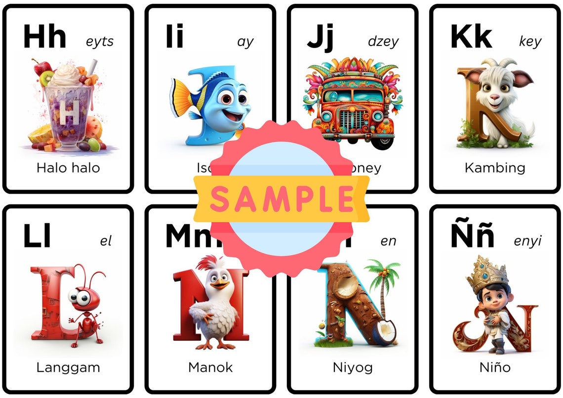 FILIPINO ALPHABET Flash Cards • Montessori Flash Cards • Pre-school ...