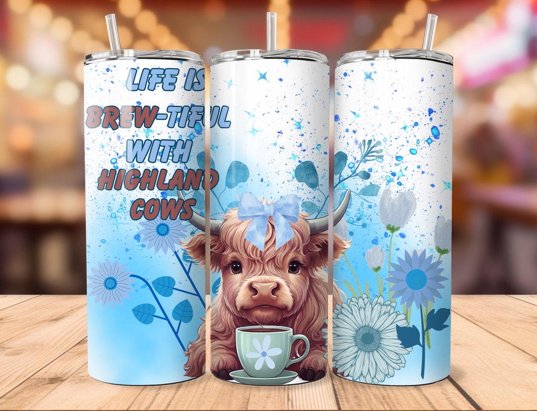 Highland Cow 20 Oz Tumbler Sublimation Design - Cute Highland Cow ...